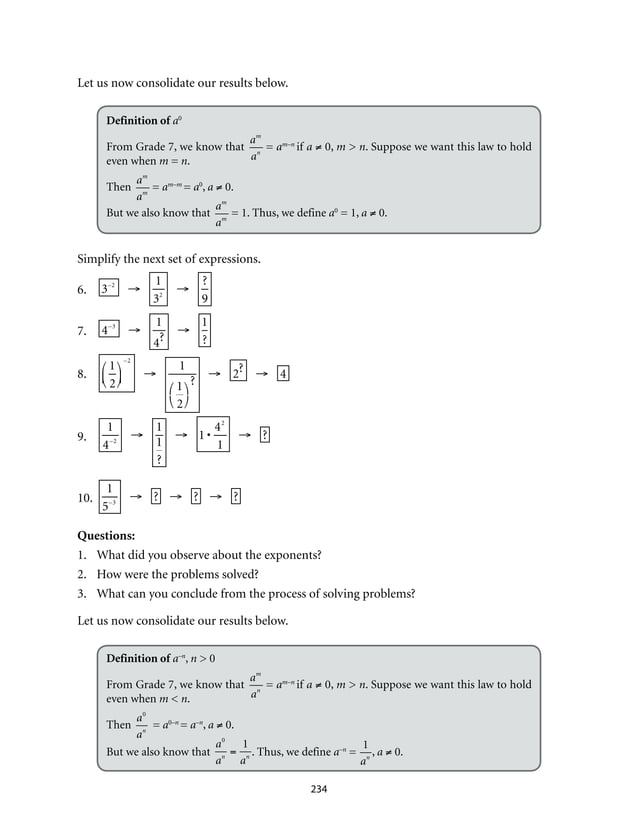 Grade 9: Mathematics Unit 4Zero Exponents, Negative Integral Exponents ...