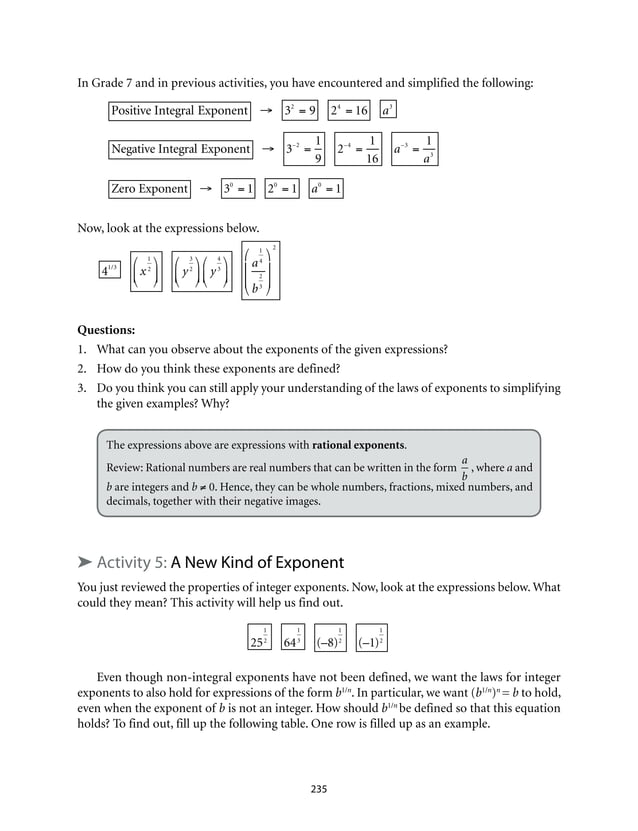 Grade 9: Mathematics Unit 4Zero Exponents, Negative Integral Exponents, Rational Exponents, and ...