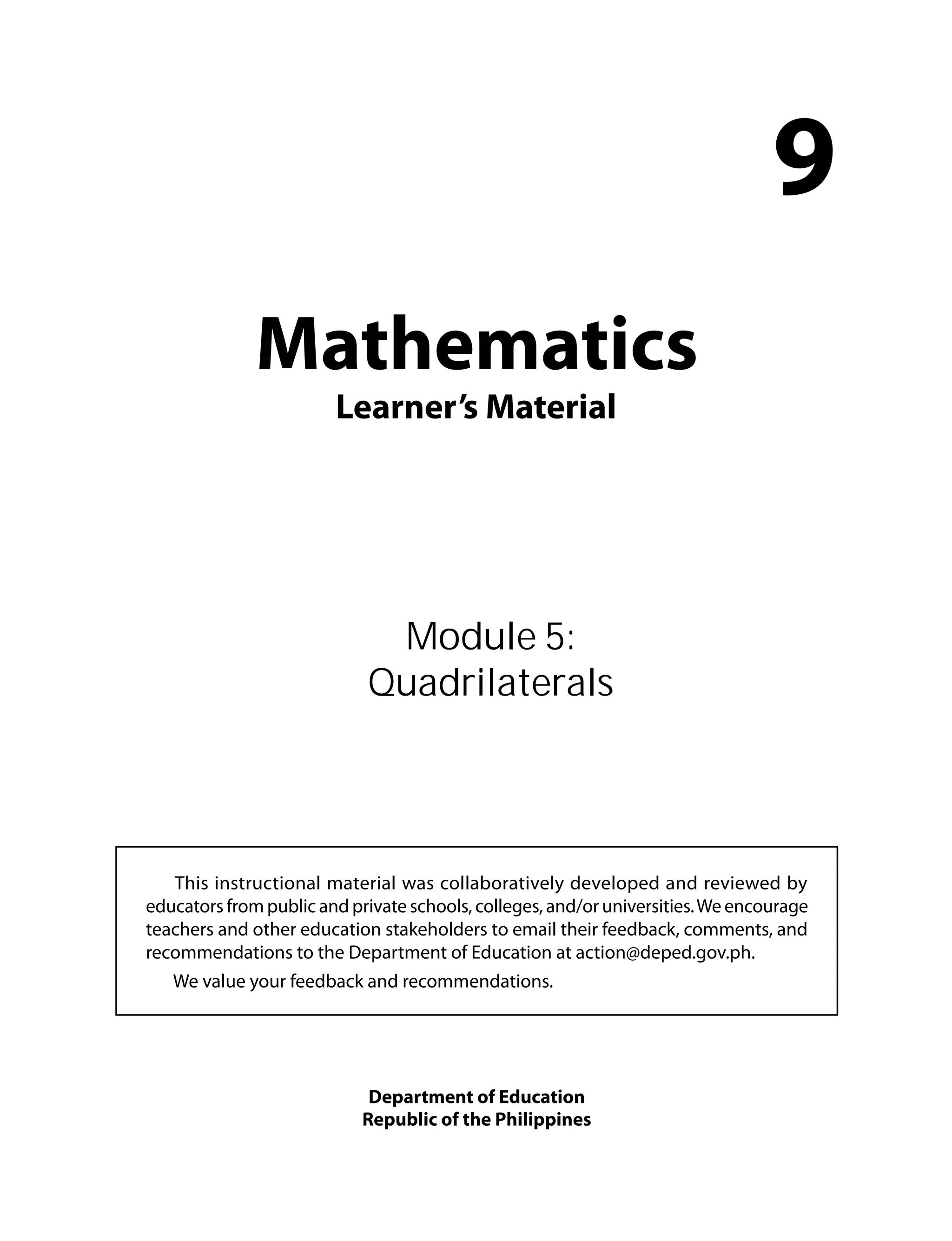 Grade 9 Mathematics Module 5 Quadrilaterals (LM) | PDF