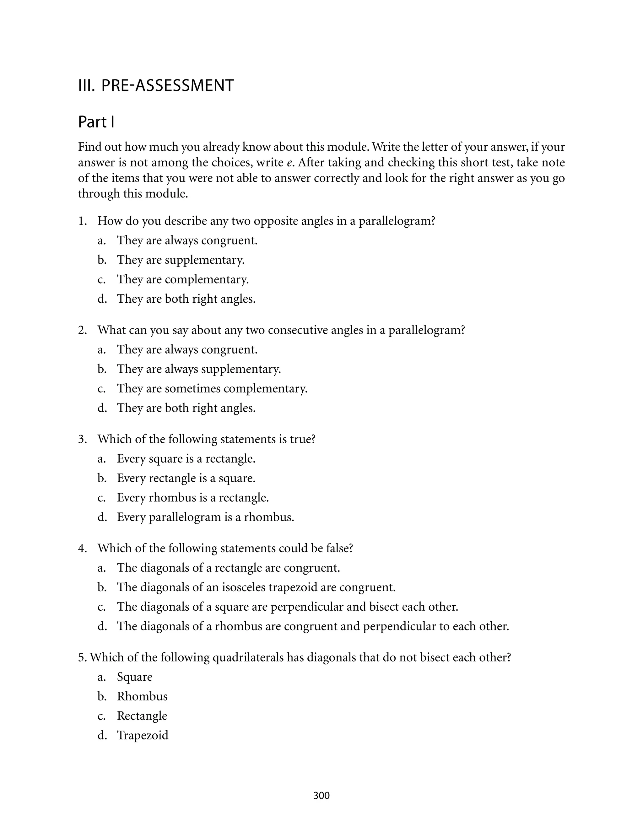 Grade 9 Mathematics Module 5 Quadrilaterals (LM) | PDF