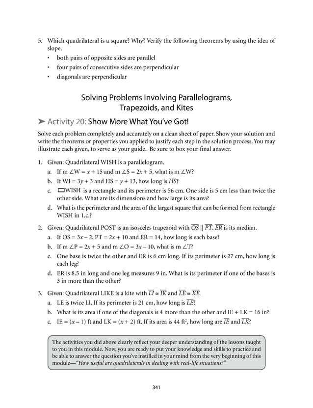 Grade 9 Mathematics Module 5 Quadrilaterals (LM) | PDF | Educational ...
