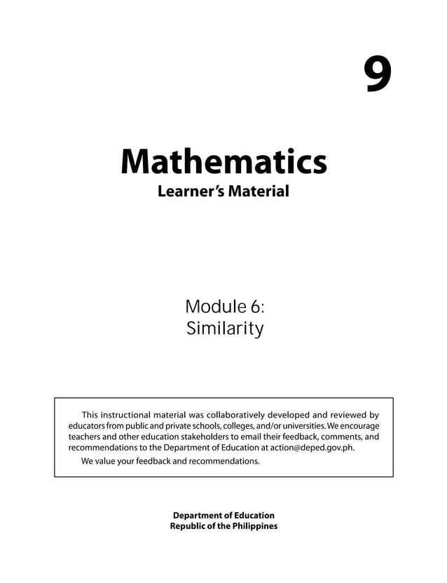 Grade 9 Mathematics Module 6 Similarity | PDF | Educational Assessment ...