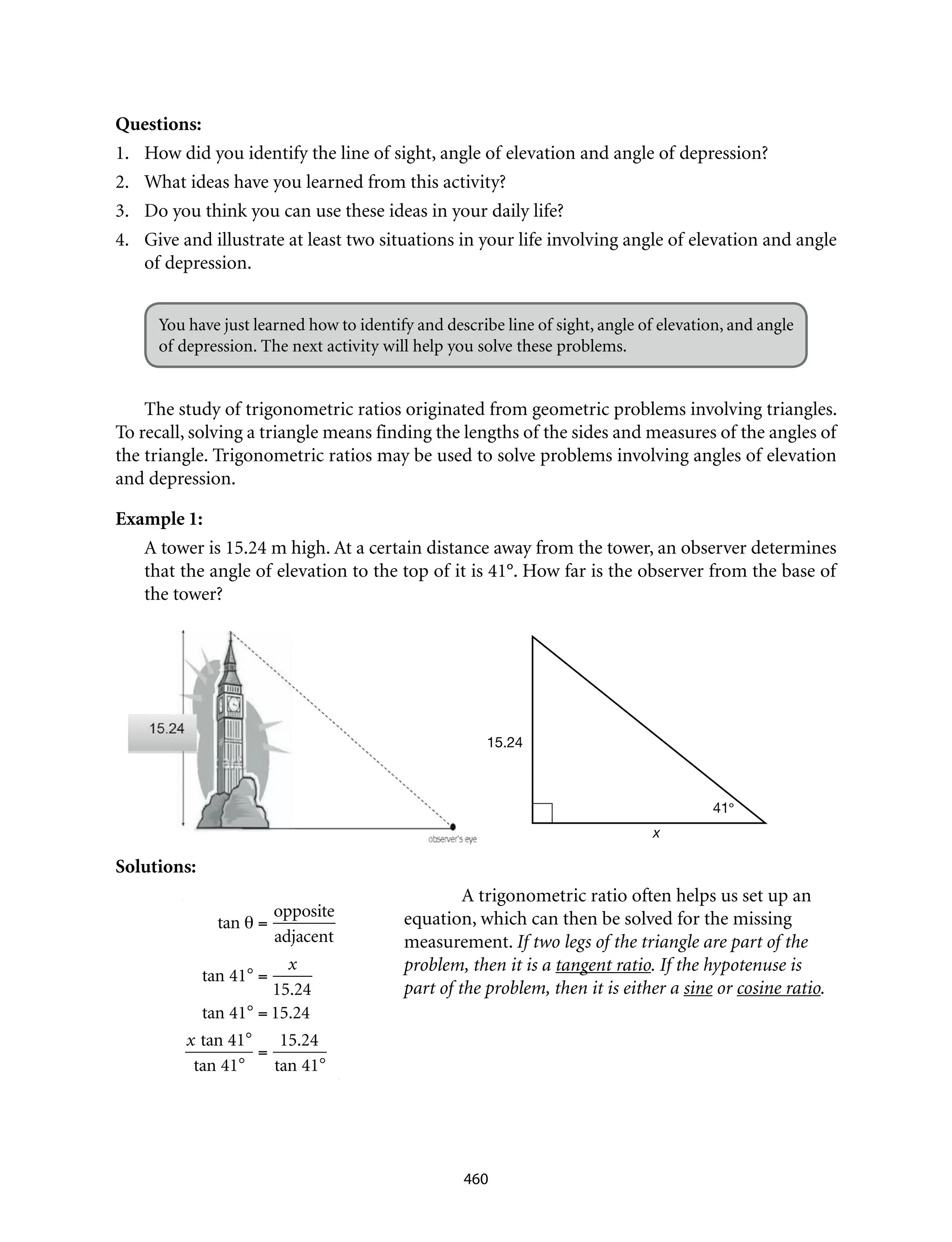 Grade 9 Mathematics Module 7 Triangle Trigonometry | PDF