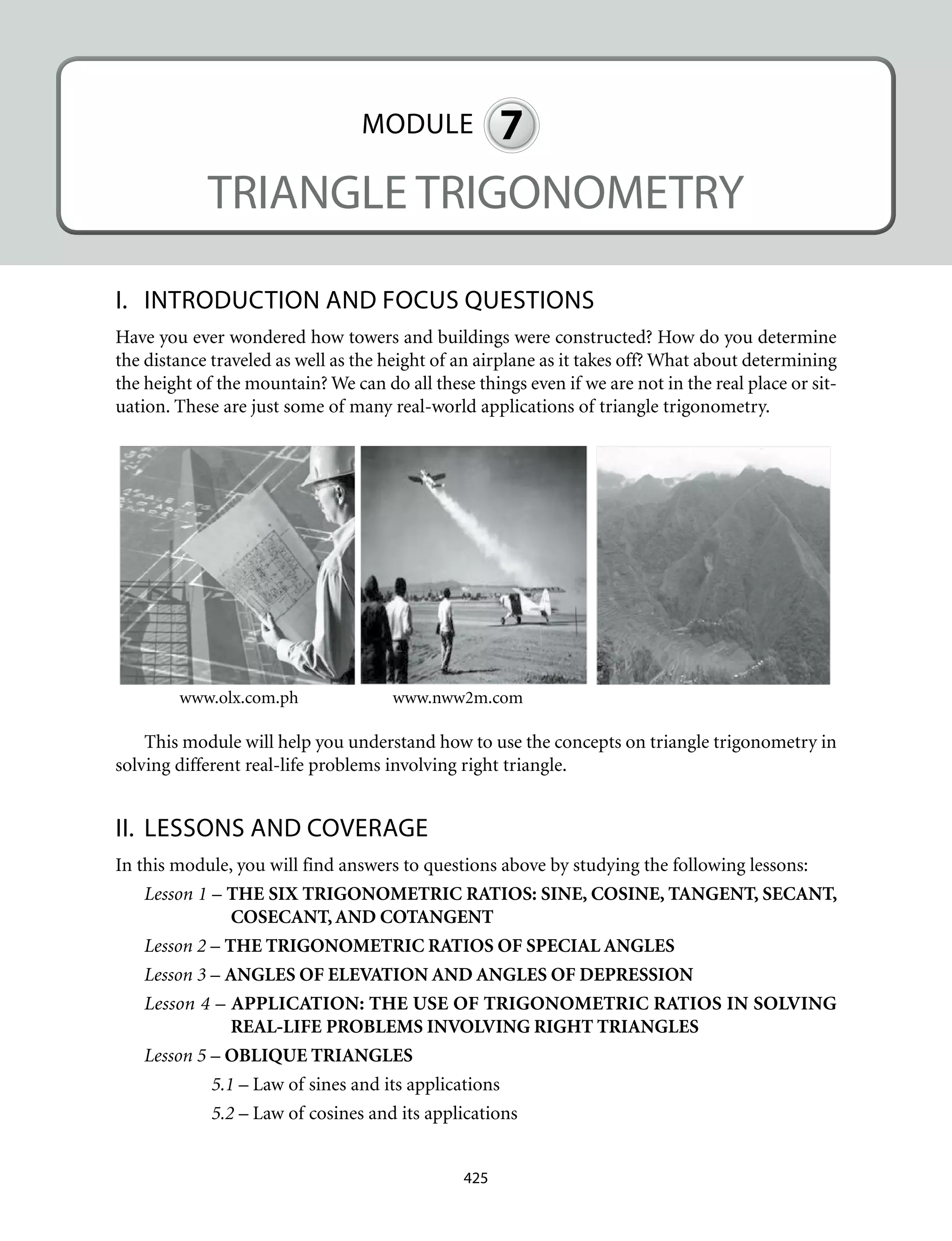 Grade 9 Mathematics Module 7 Triangle Trigonometry | PDF