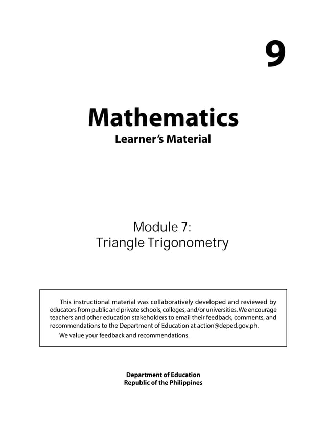 Grade 9 Mathematics Module 7 Triangle Trigonometry | PDF