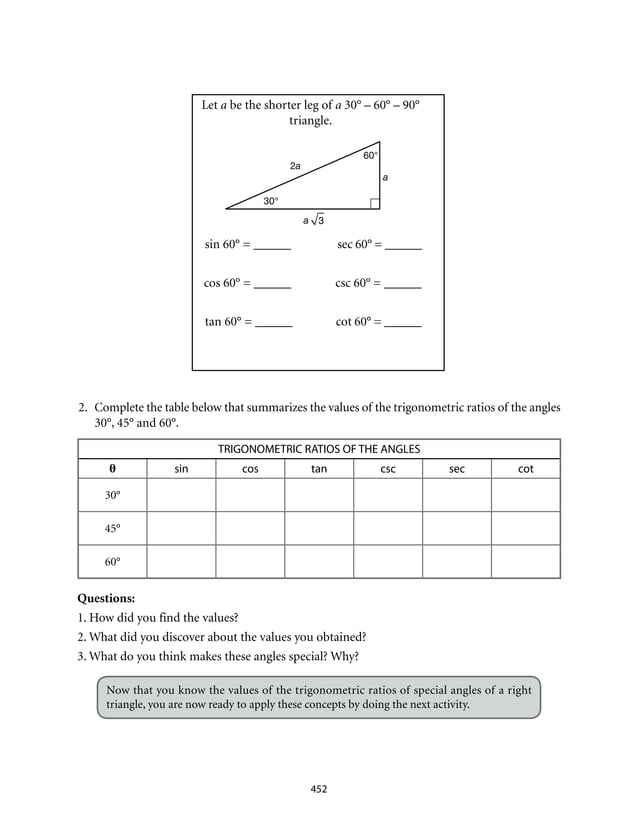 Grade 9 Mathematics Module 7 Triangle Trigonometry | PDF