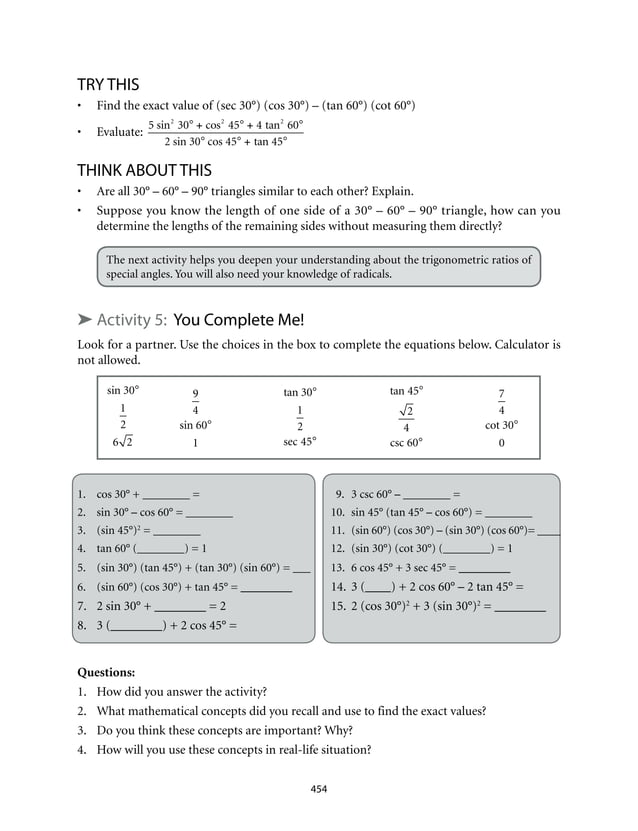 Grade 9 Mathematics Module 7 Triangle Trigonometry | PDF