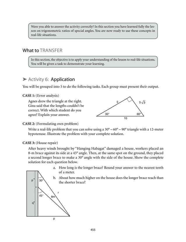 Grade 9 Mathematics Module 7 Triangle Trigonometry | PDF
