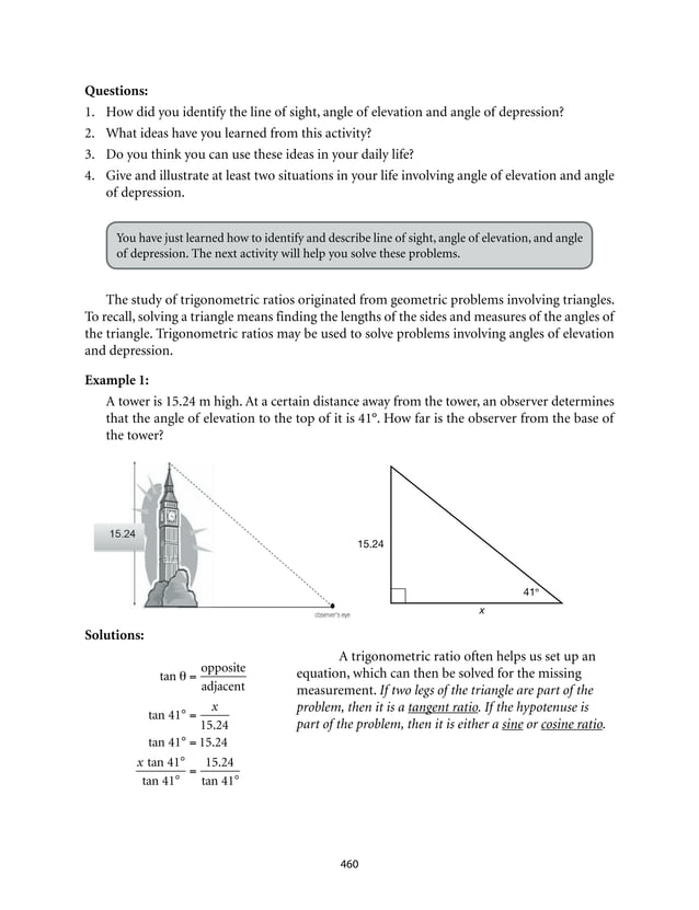 Grade 9 Mathematics Module 7 Triangle Trigonometry | PDF