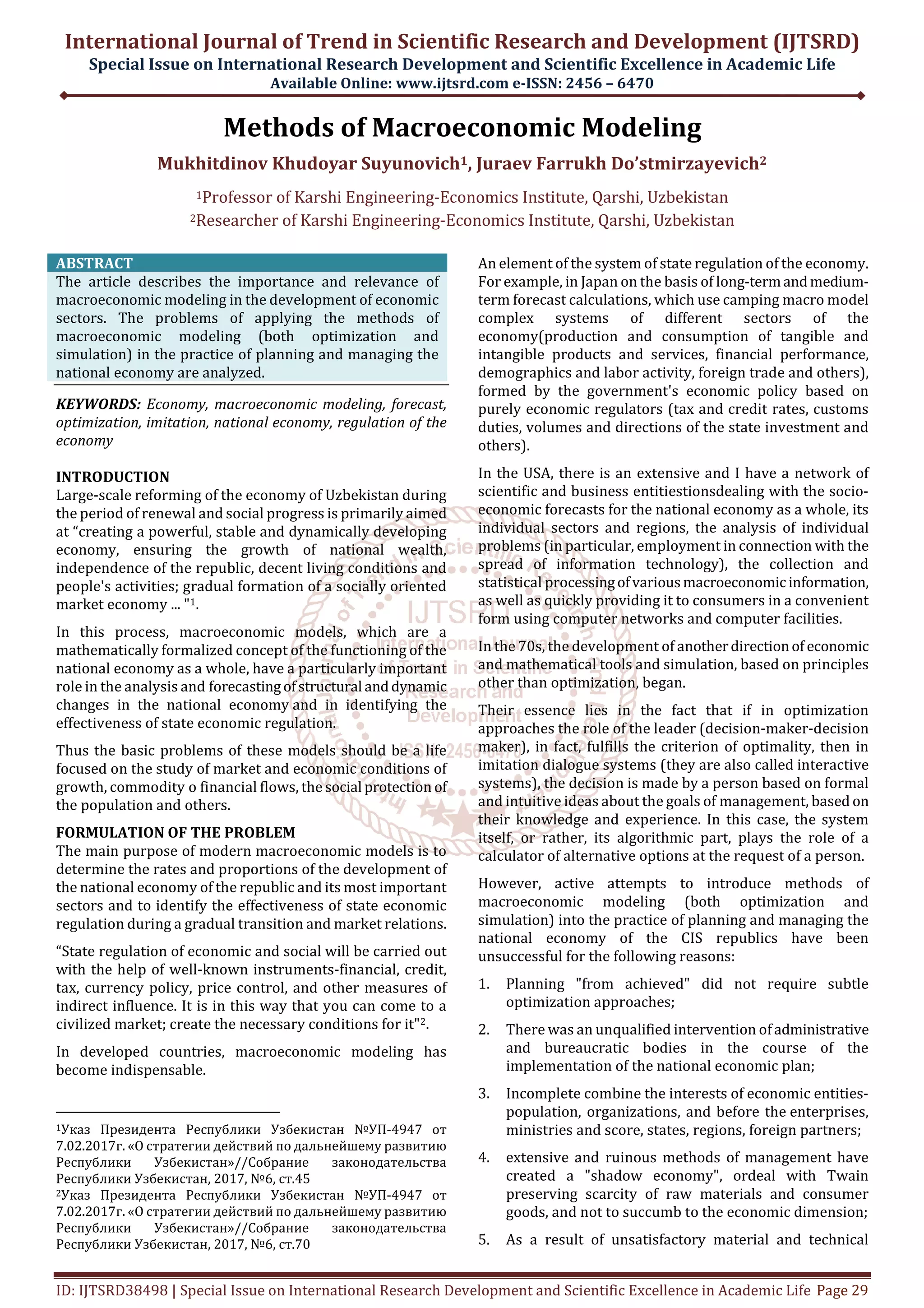 Methods of Macroeconomic Modeling | PDF
