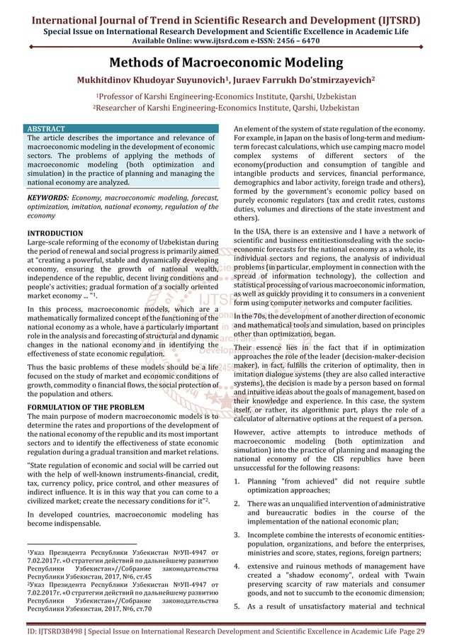 Methods of Macroeconomic Modeling | PDF