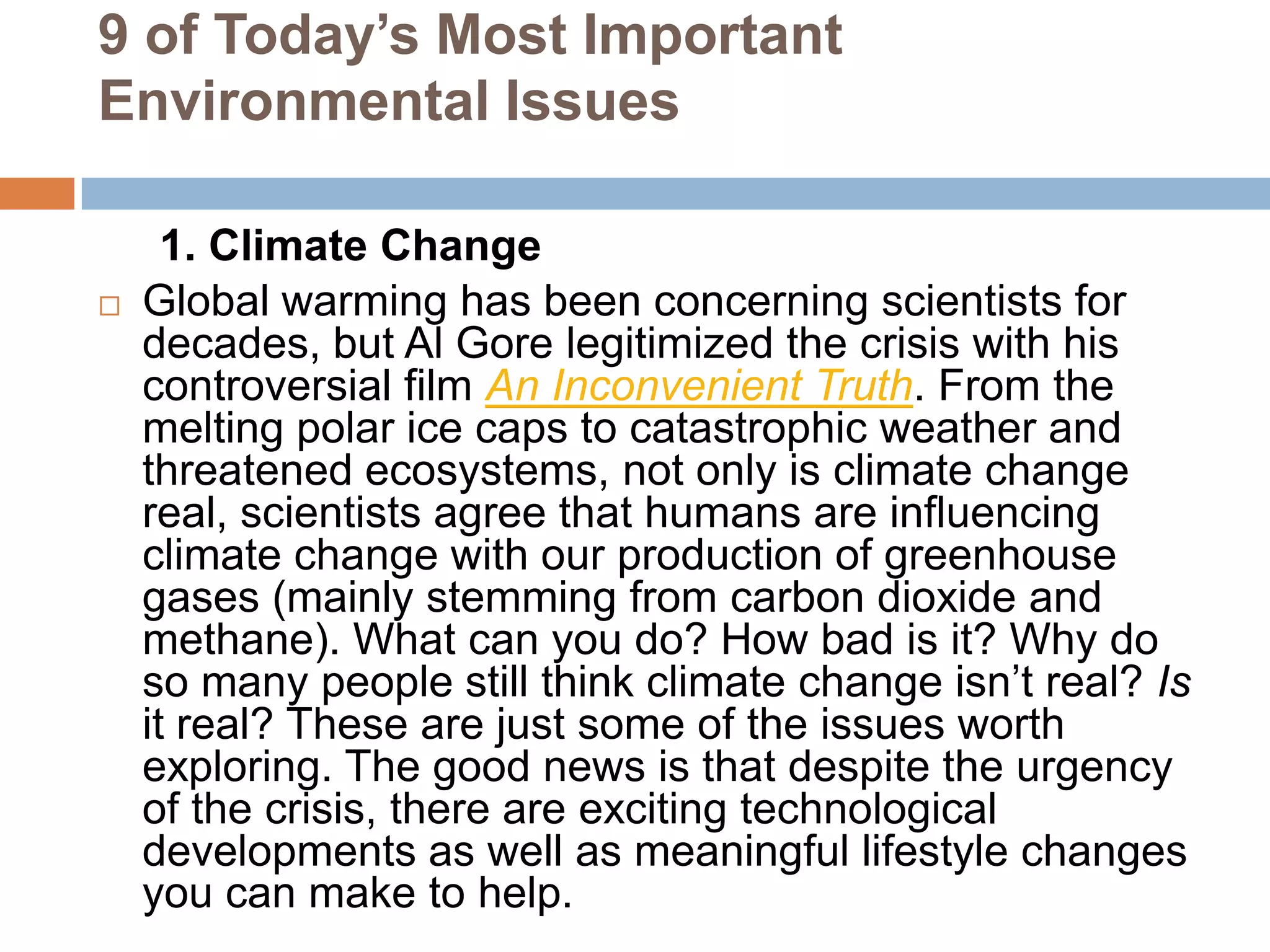 9 of today’s most important environmental issues | PPTX | Power and ...