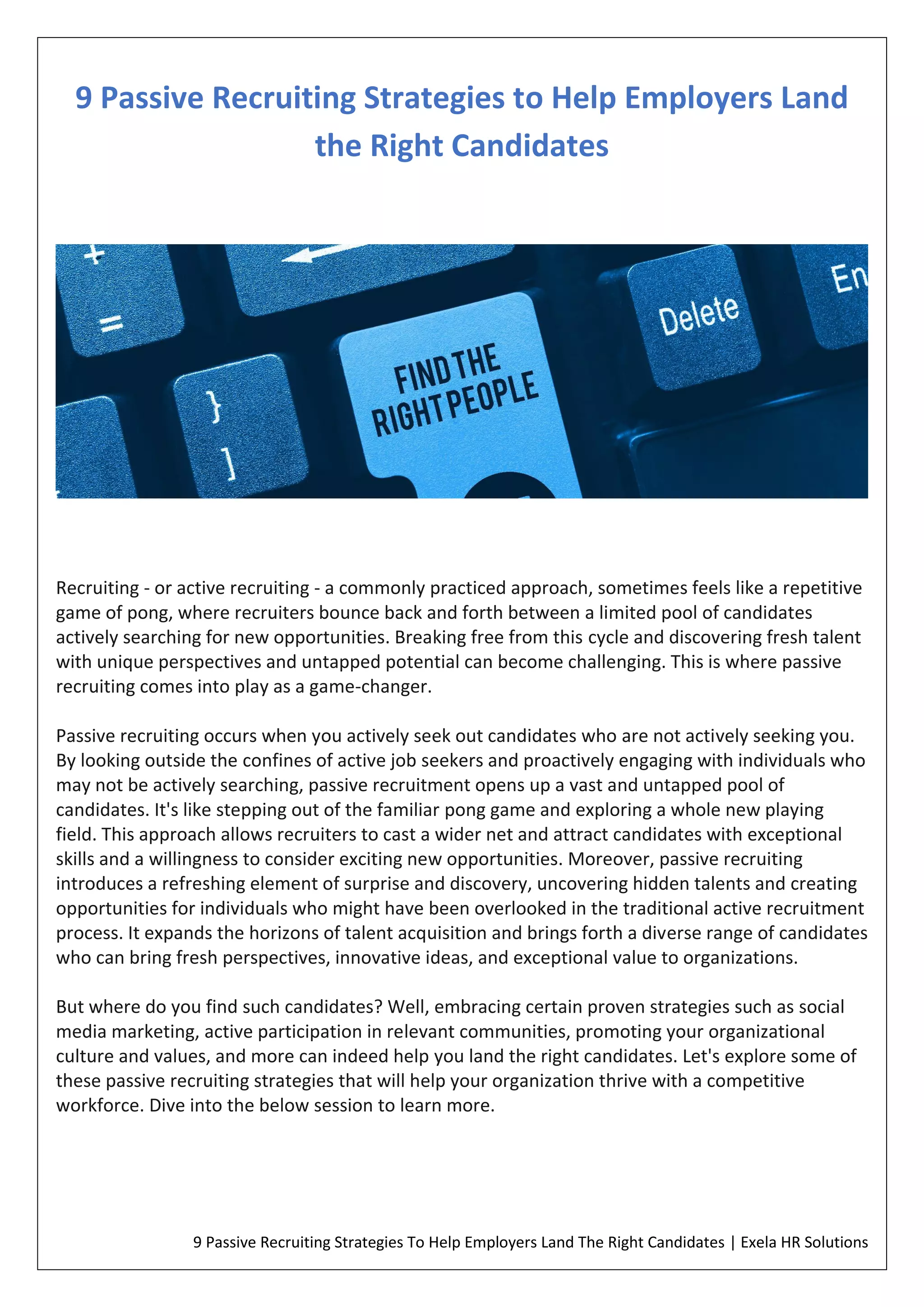 9 Passive Recruiting Strategies To Help Employers Land The Right ...