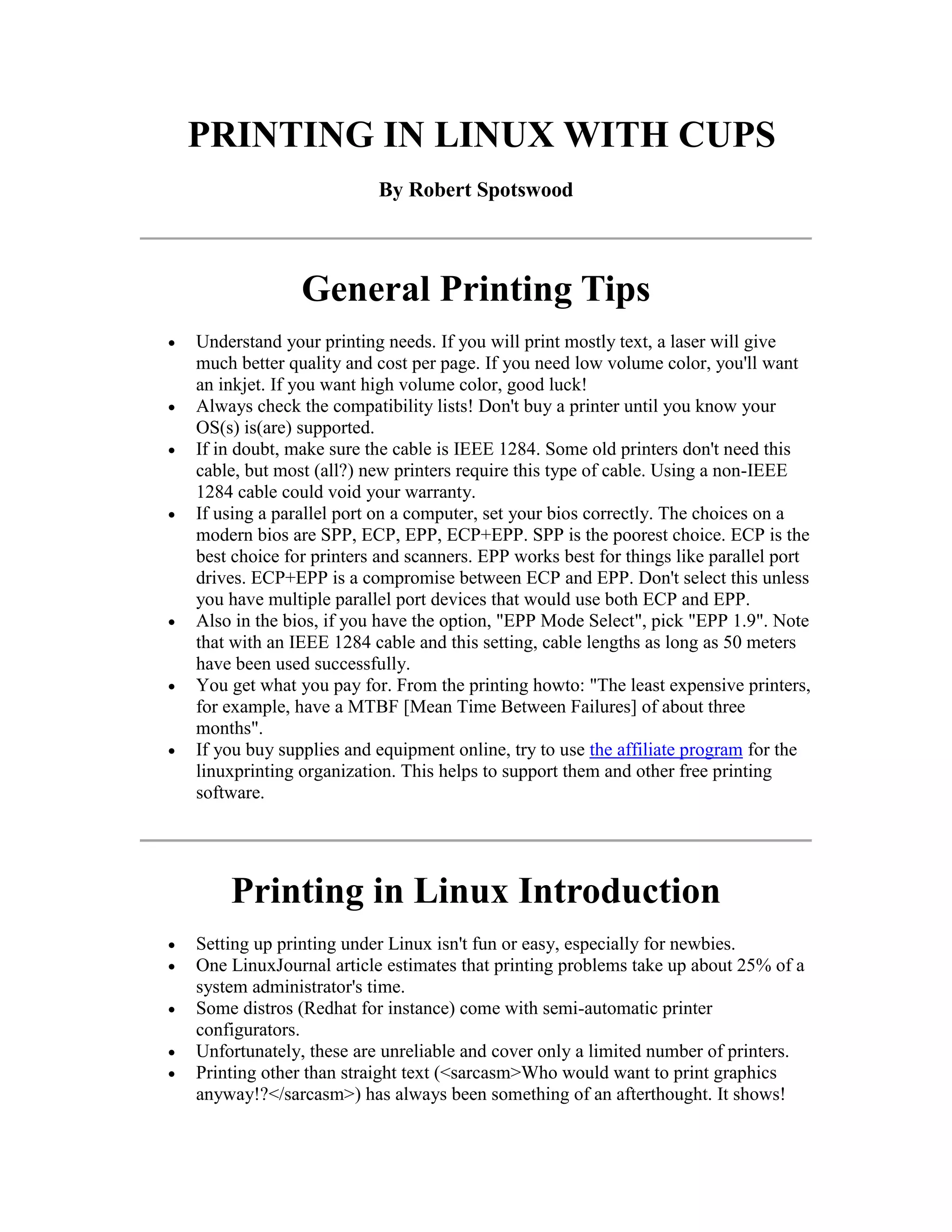 Printing In Linux With Cups Docx Operating Systems Computer