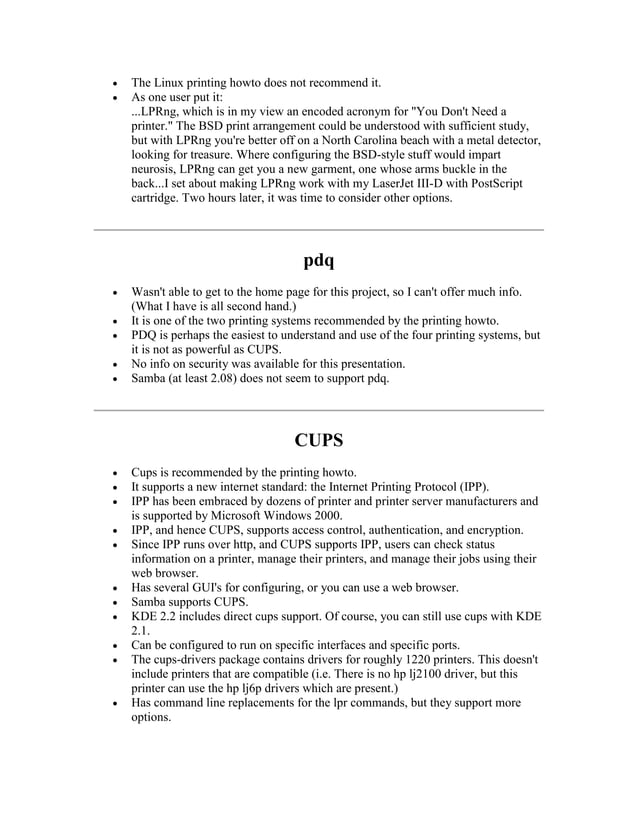 Printing in linux with cups | DOCX | Operating Systems | Computer Software and Applications