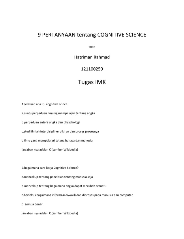 9 pertanyaan tentang cognitive science | PDF