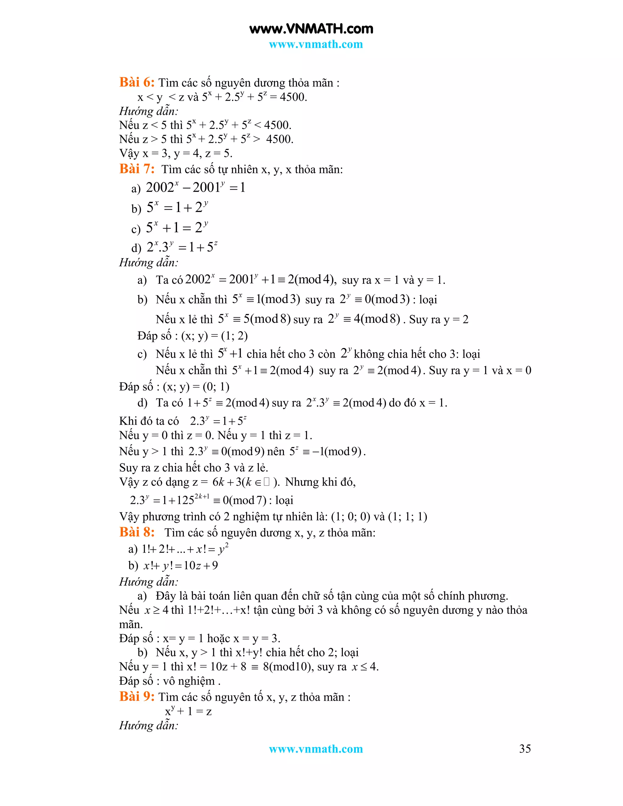 9 phương pháp giải phương trình nghiệm nguyên | PDF