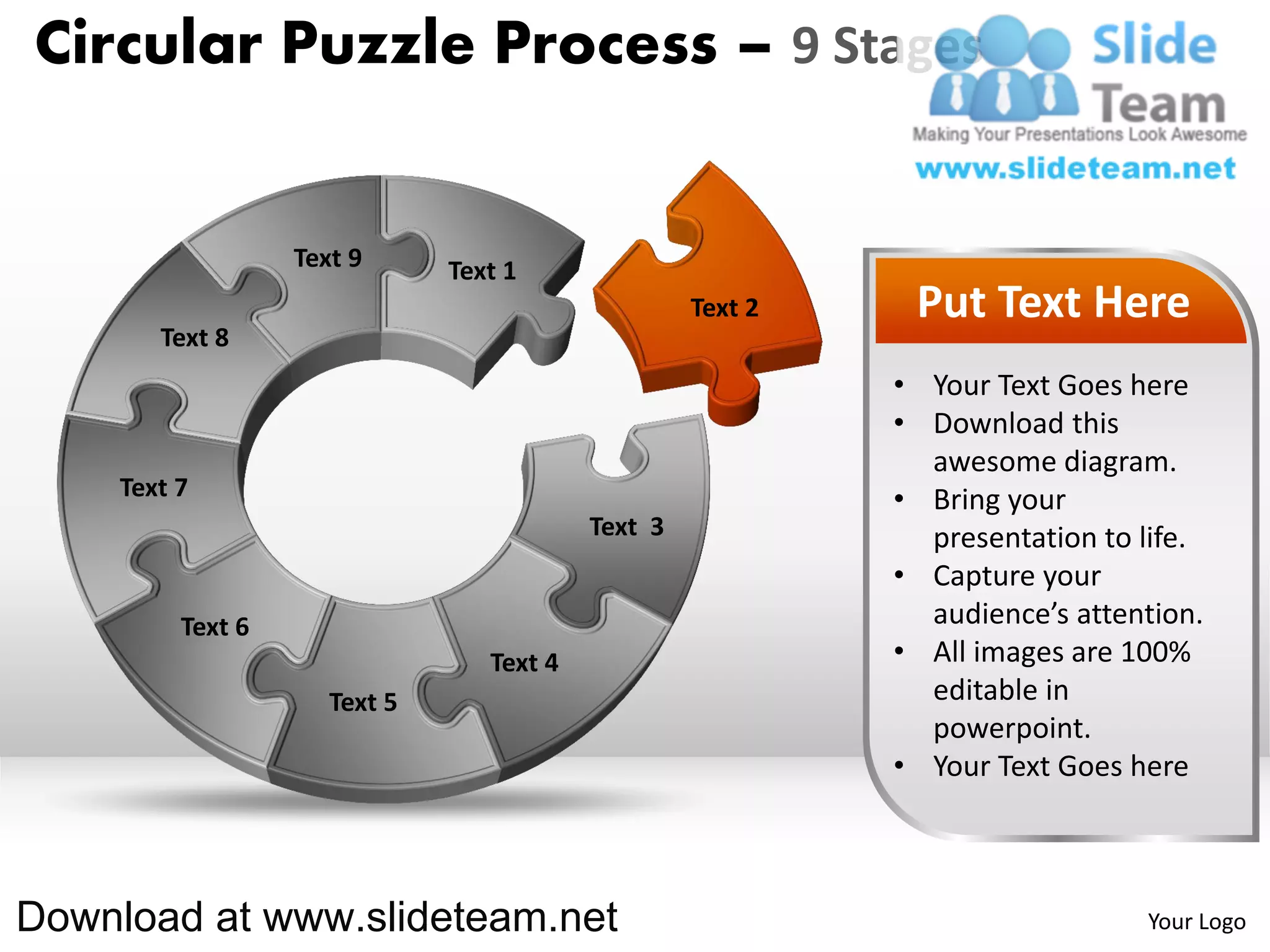 9 pieces pie chart circular puzzle with hole in center process ...