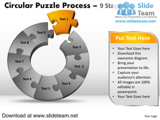 9 pieces pie chart circular puzzle with hole in center process ...