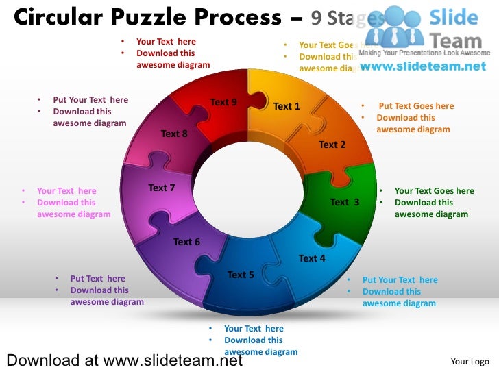 9 Pieces Pie Chart Circular Puzzle With Hole In Center Process Powerp 
