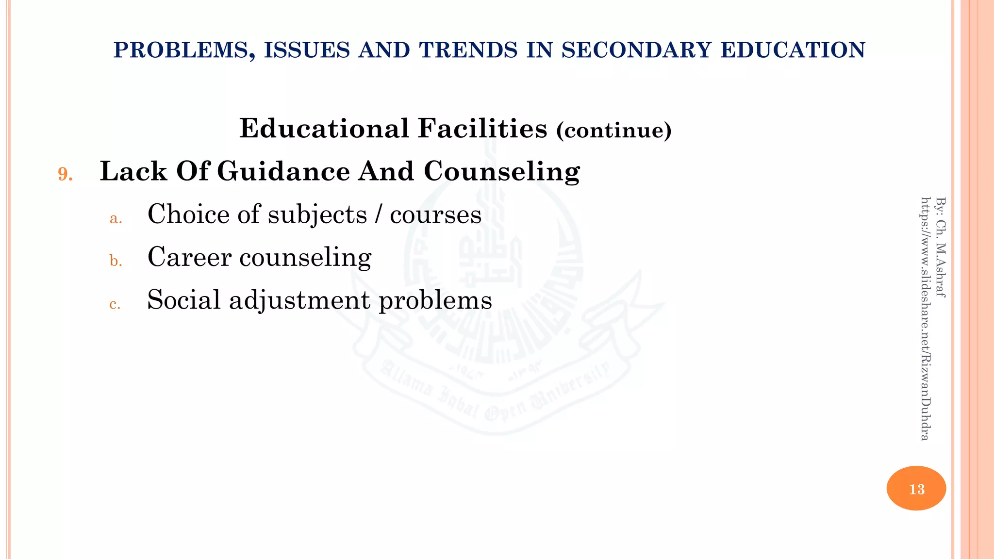 PROBLEMS, ISSUES and TRENDS IN SECONDARY EDUCATION OF PAKISTAN | PDF
