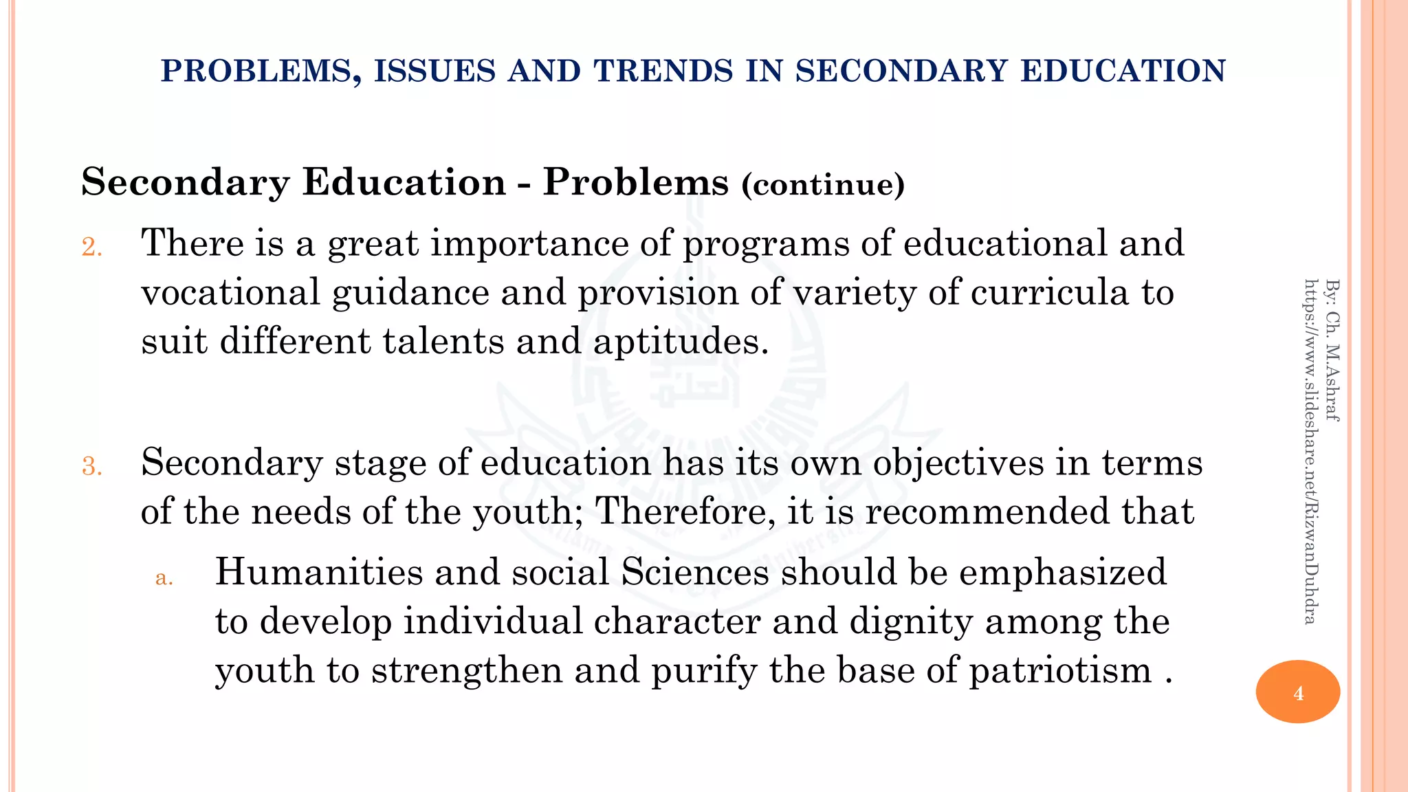PROBLEMS, ISSUES and TRENDS IN SECONDARY EDUCATION OF PAKISTAN | PDF
