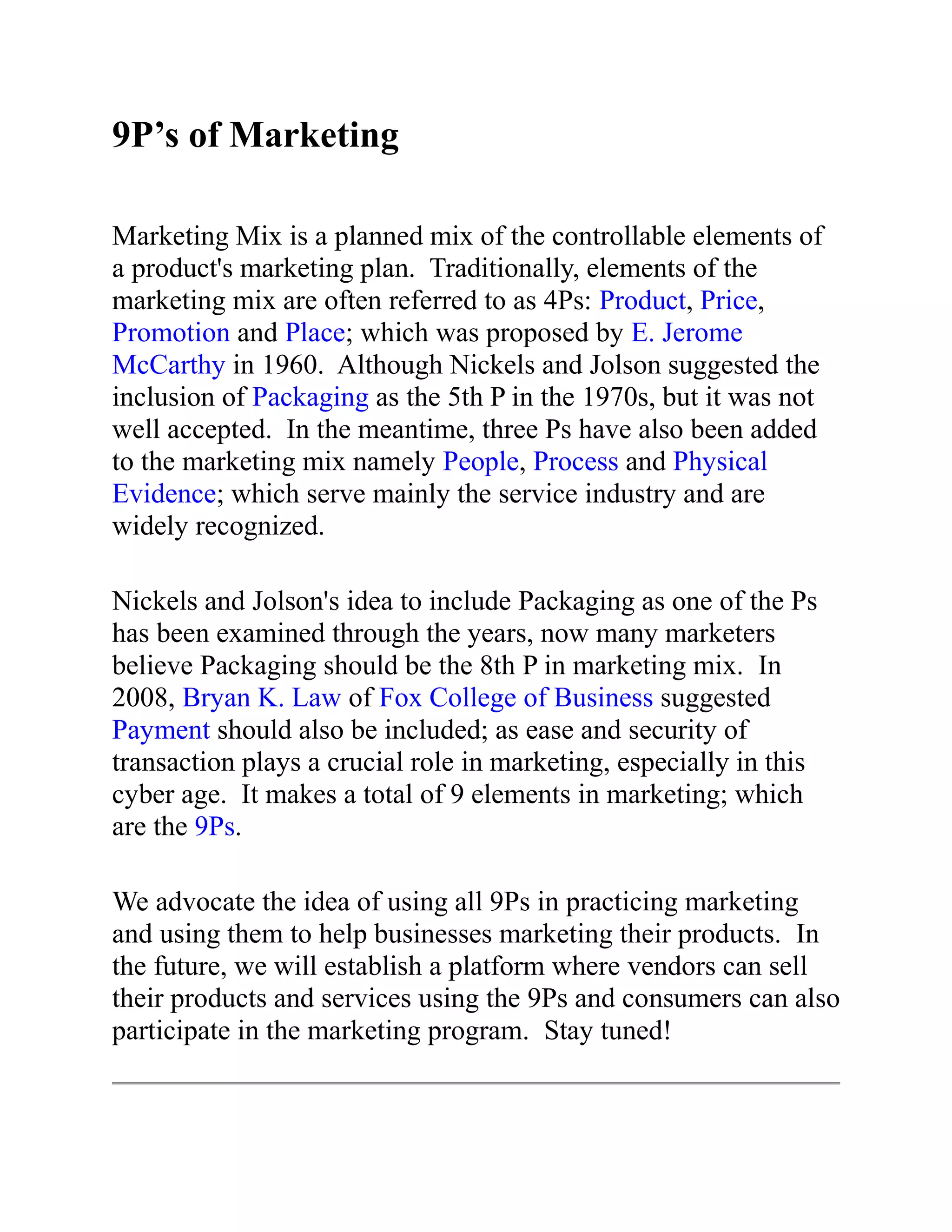 9 ps of marketing | DOCX