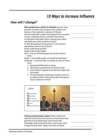 Becoming a person of influence session handout | PDF
