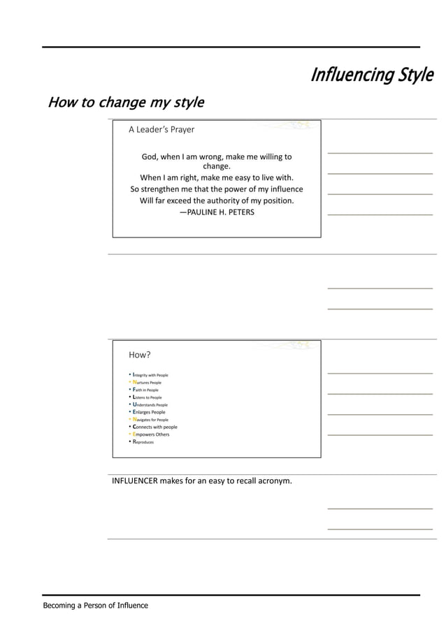 Becoming a person of influence session handout | PDF