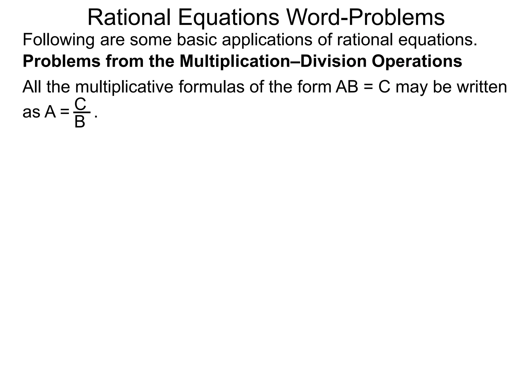 9 Rational Equations Word Problems X Ppt