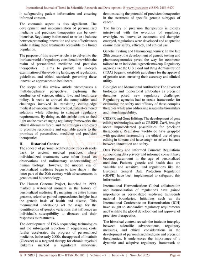 Regulatory Considerations for Personalized Medicine and Precision Therapeutics | PDF