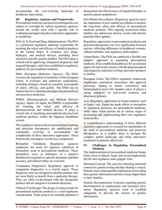 Regulatory Considerations for Personalized Medicine and Precision Therapeutics | PDF