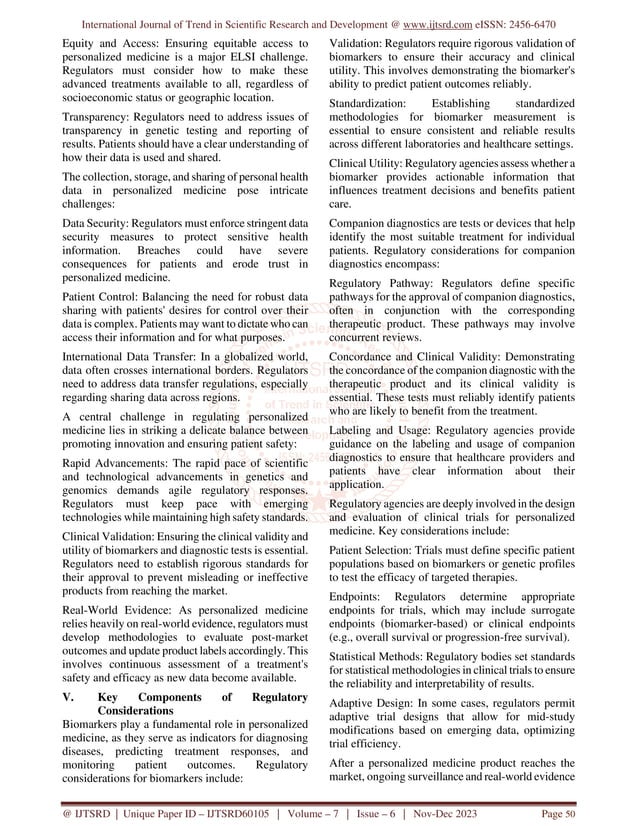 Regulatory Considerations for Personalized Medicine and Precision Therapeutics | PDF