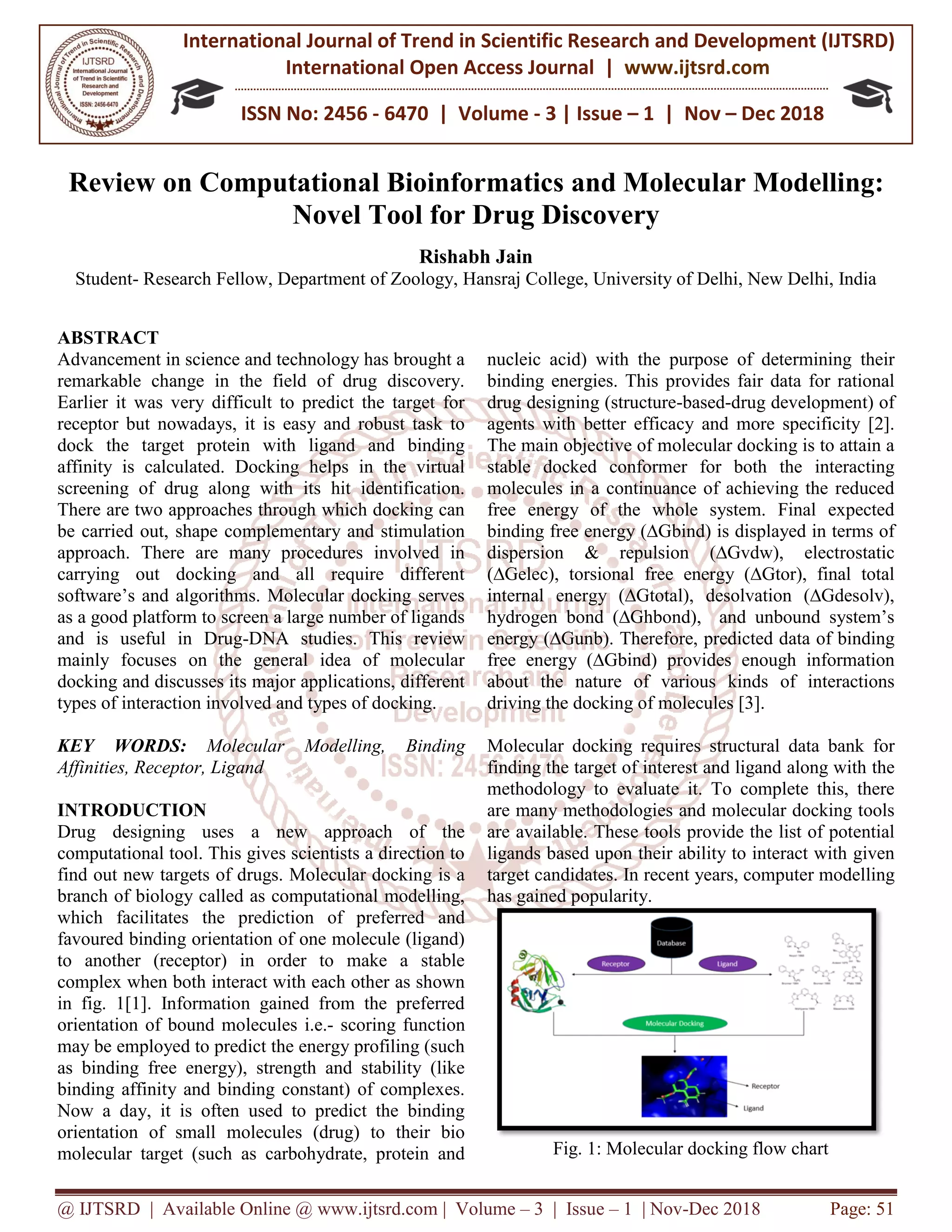 Review on Computational Bioinformatics and Molecular Modelling Novel Tool for Drug Discovery | PDF