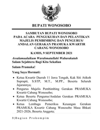 9 sept, sambutan bupati pelantikan pramuka | PDF
