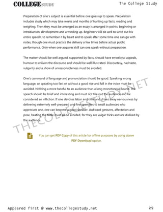 9 short paragraph on art of public speaking | PDF