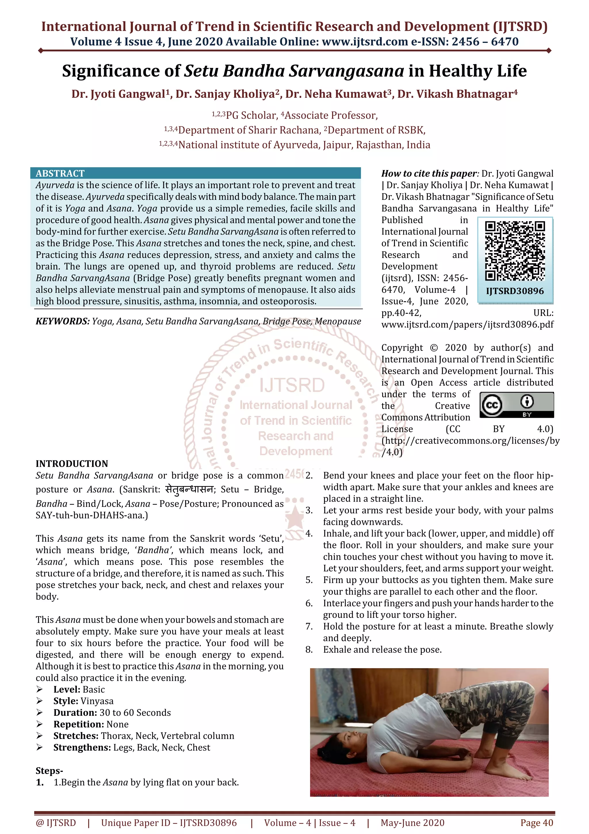 Significance of Setu Bandha Sarvangasana in Healthy Life | PDF