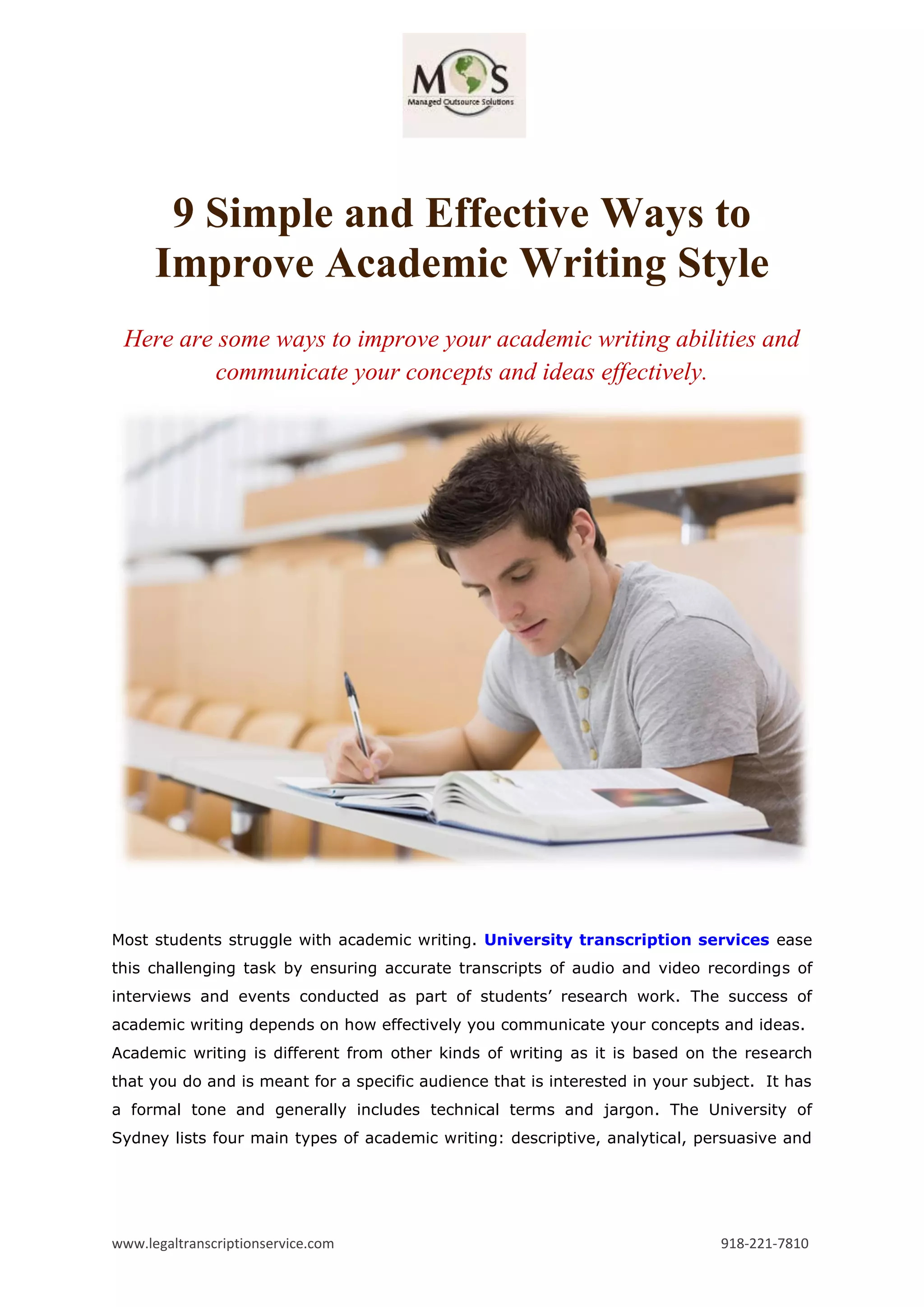 9 Simple and Effective Ways to Improve Academic Writing Style | PDF