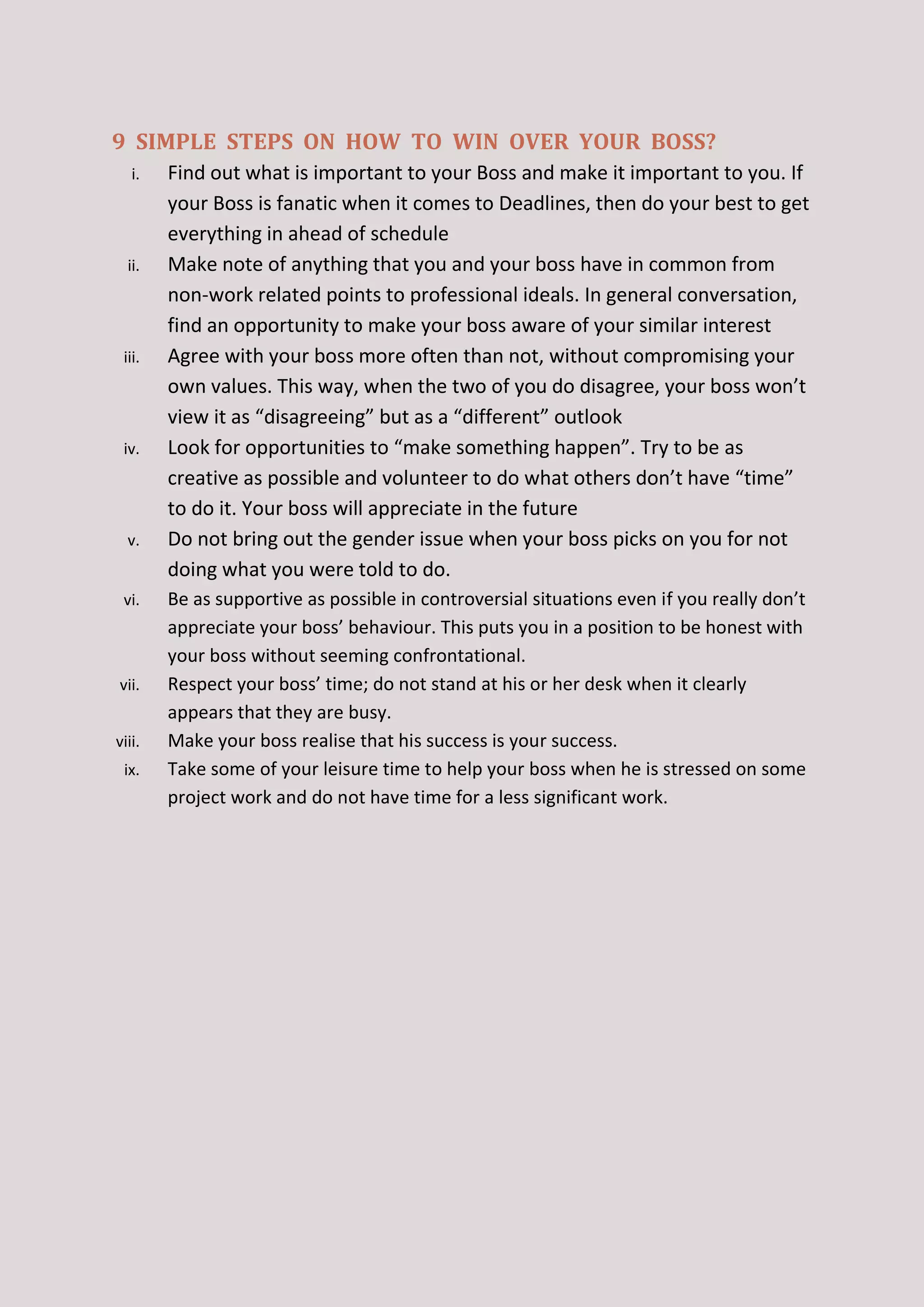 9 simple steps on how to win over your boss | DOCX