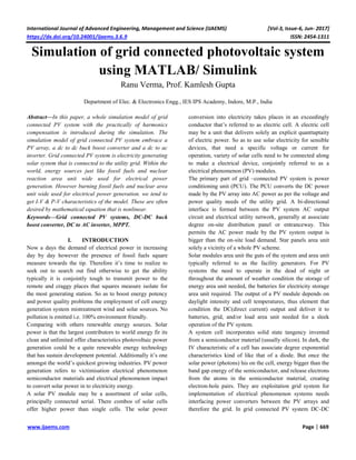 Simulation of grid connected photovoltaic system using MATLAB/ Simulink | PDF