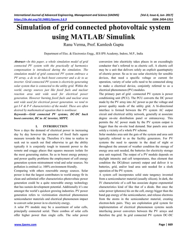 Simulation Of Grid Connected Photovoltaic System Using Matlab Simulink Pdf