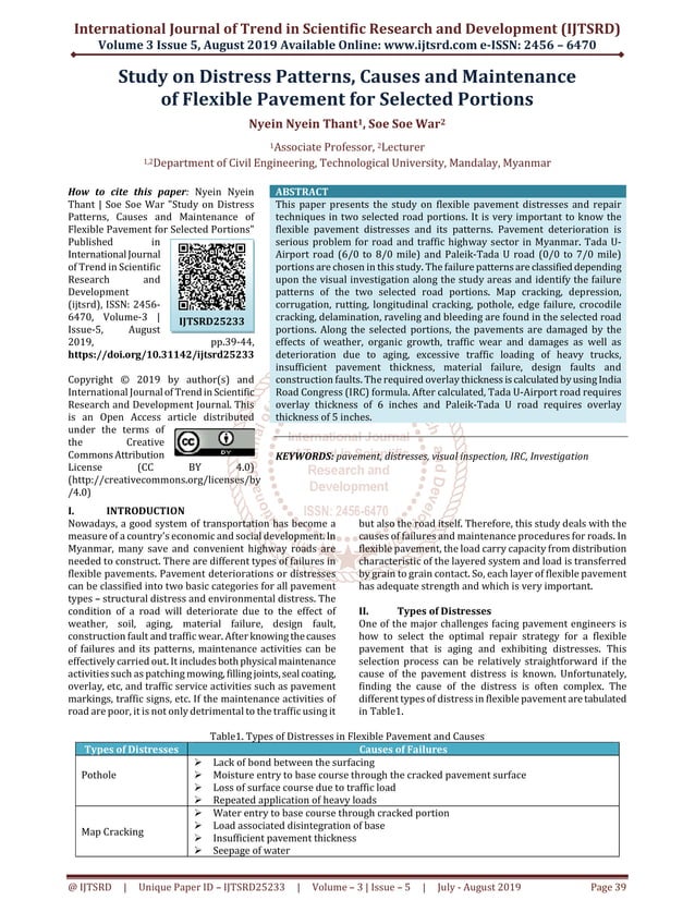 Study on Distress Patterns, Causes and Maintenance of Flexible Pavement ...