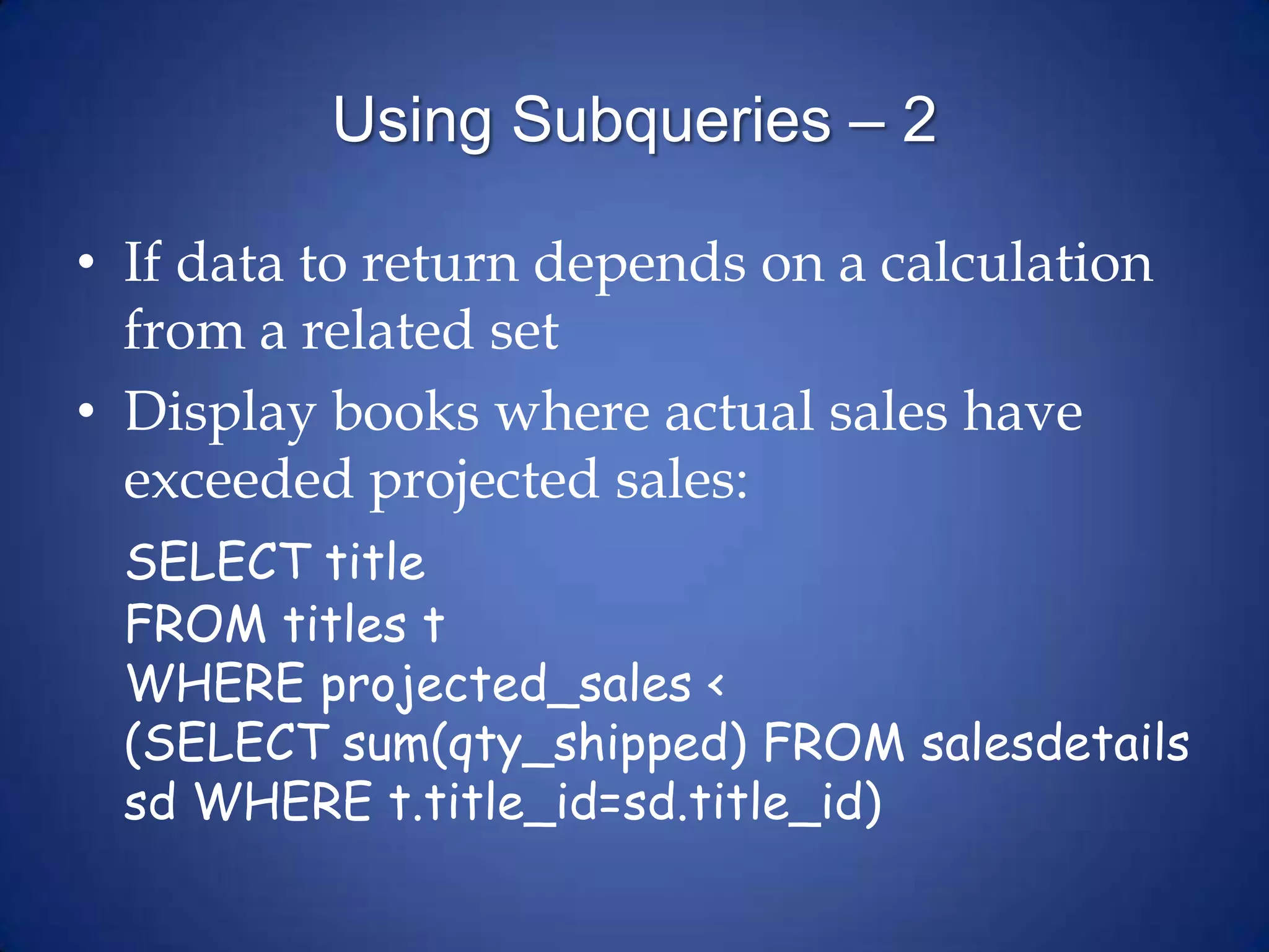 Subqueries | PPTX
