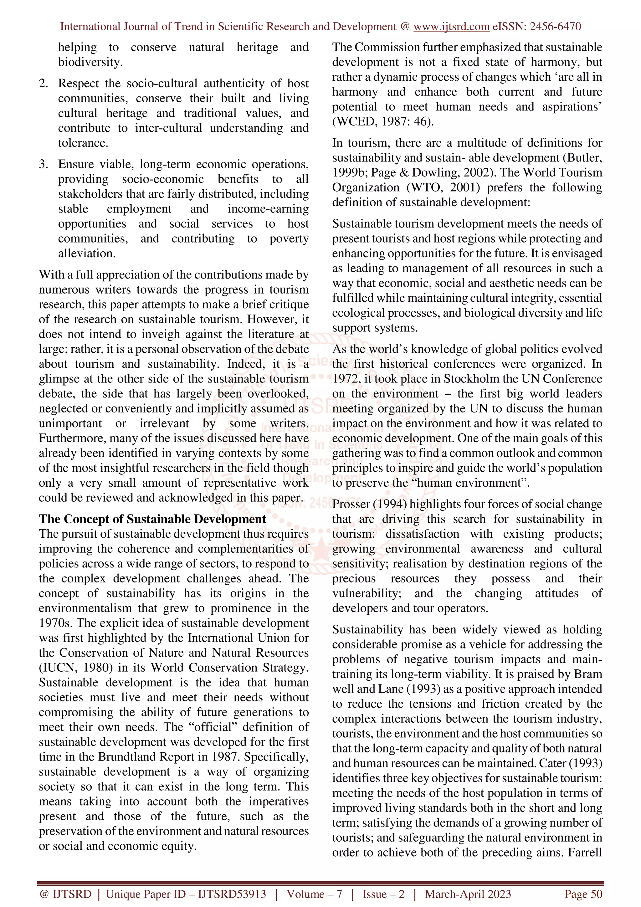 Sustainable Tourism Development A Critique | PDF
