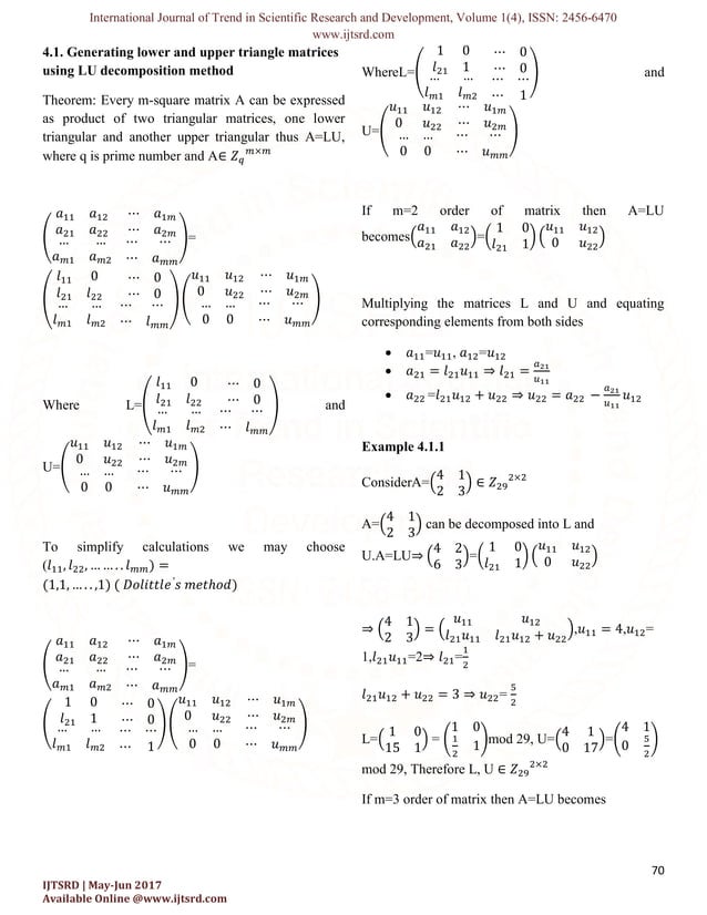 Symmetric Key Generation Algorithm In Linear Block Cipher Over Lu Decomposition Method Pdf