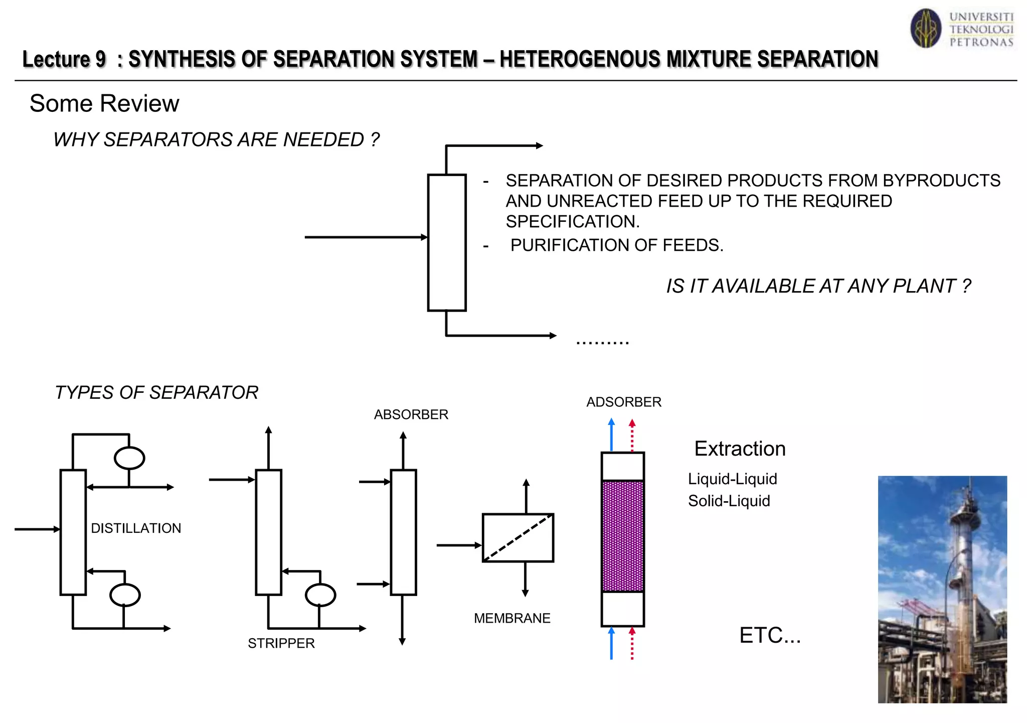 9 Synthesis Of Reaction Separation System Lec 9 Heterogenous Separation