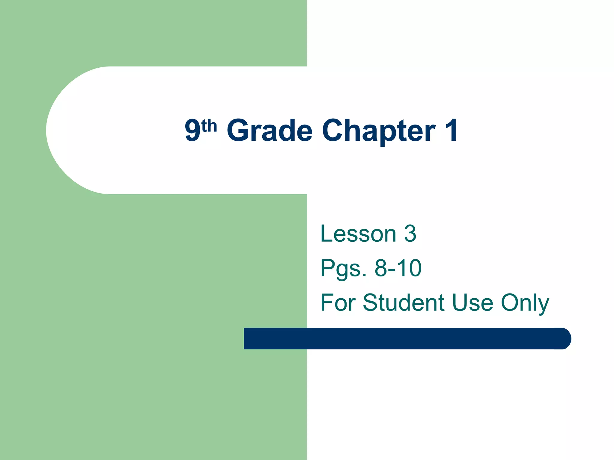9th Grade Chapter 1 Lesson 3 | PPT