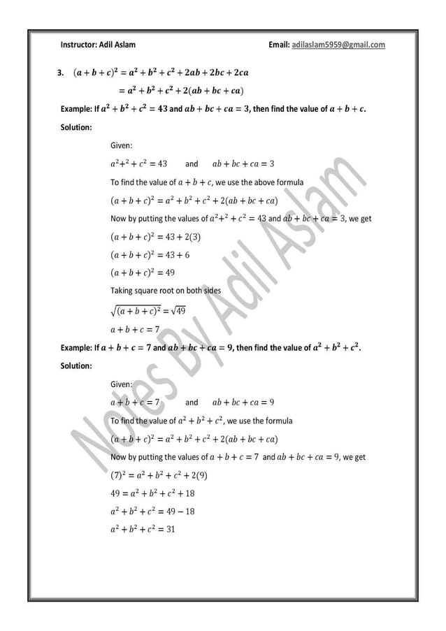 Grade 9 / O level Mathematics(Chapter #4) I AHSAN IRSHAD | PDF