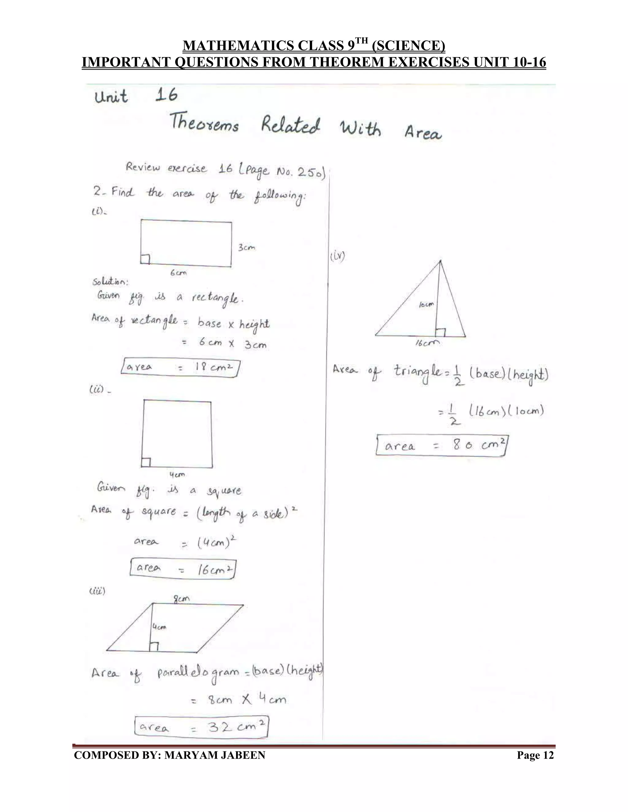 9th science-importent-questions-theorem-exercises-unit10-16 | PDF