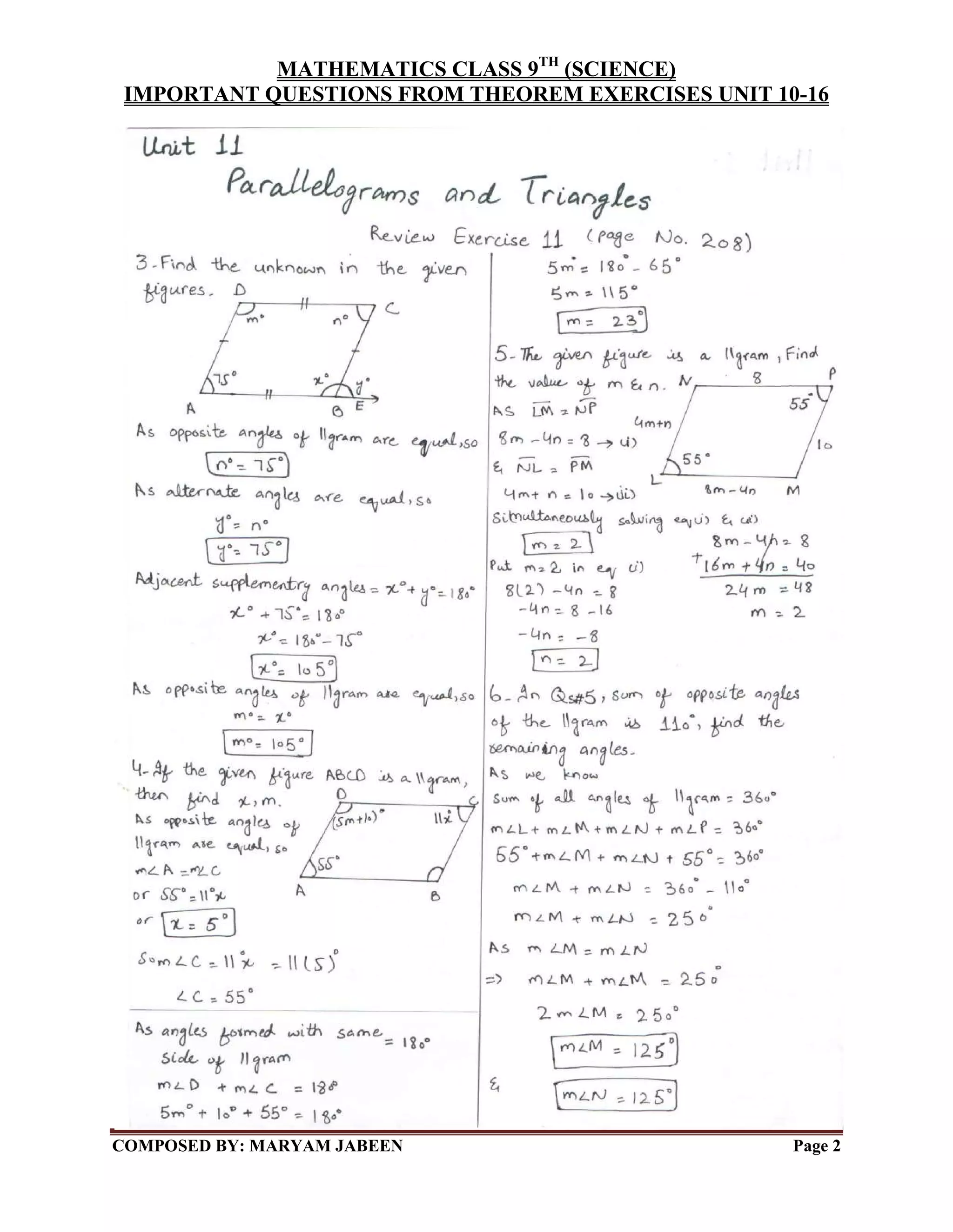 9th science-importent-questions-theorem-exercises-unit10-16 | PDF